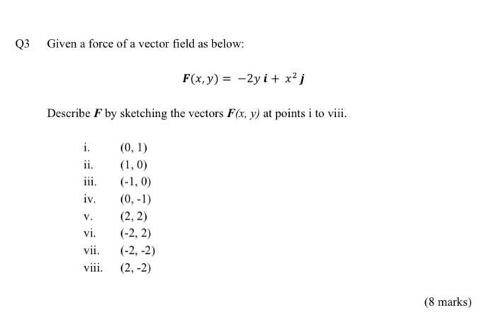 Solved Q3 Given a force of a vector field as below: F(x,y) = | Chegg.com