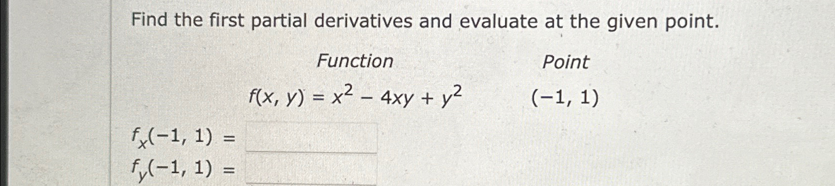 Solved Find the first partial derivatives and evaluate at | Chegg.com