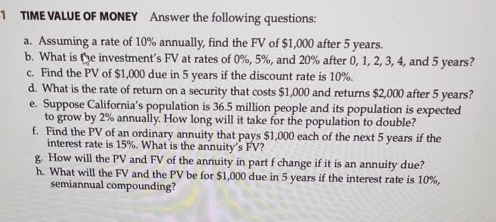 Solved TIME VALUE OF MONEY Answer the following questions: | Chegg.com