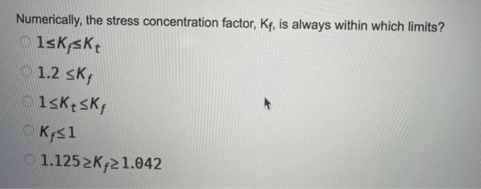 Solved Numerically, the stress concentration factor, Kf, is | Chegg.com