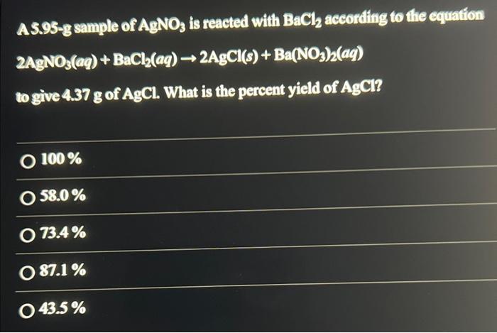 Solved AS.95-g sample of AgNO3 is reacted with BaCl2 | Chegg.com