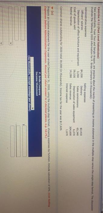 Solved Exercise 4-12 (Part Level Submission) Two | Chegg.com