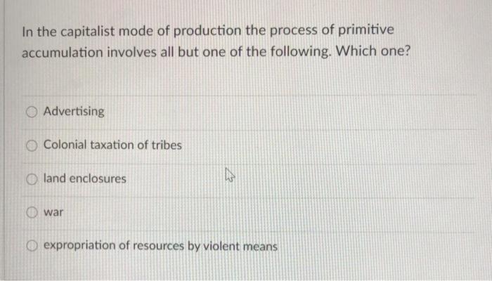 Solved In the capitalist mode of production the process of | Chegg.com