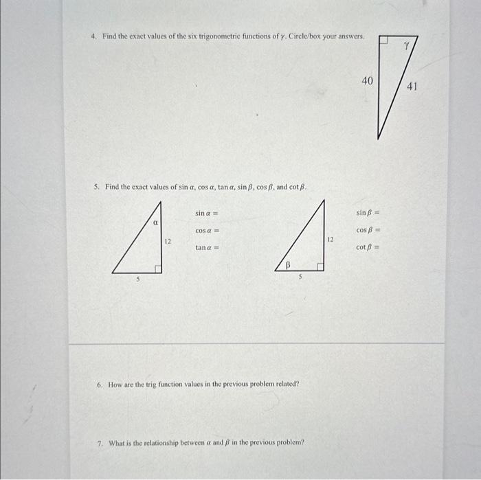 Solved 4 Find The Exact Values Of The Six Trigonometric