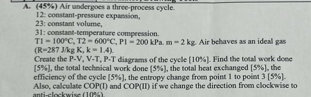 Solved A. (45%) ﻿Air undergoes a three-process cycle.12: | Chegg.com