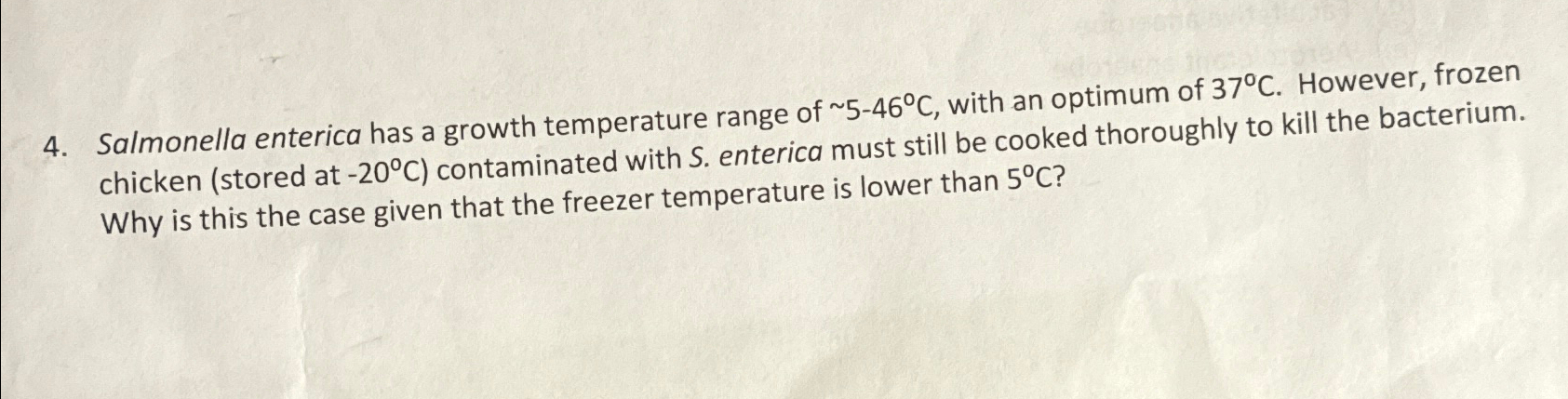 Solved Salmonella enterica has a growth temperature range of | Chegg.com