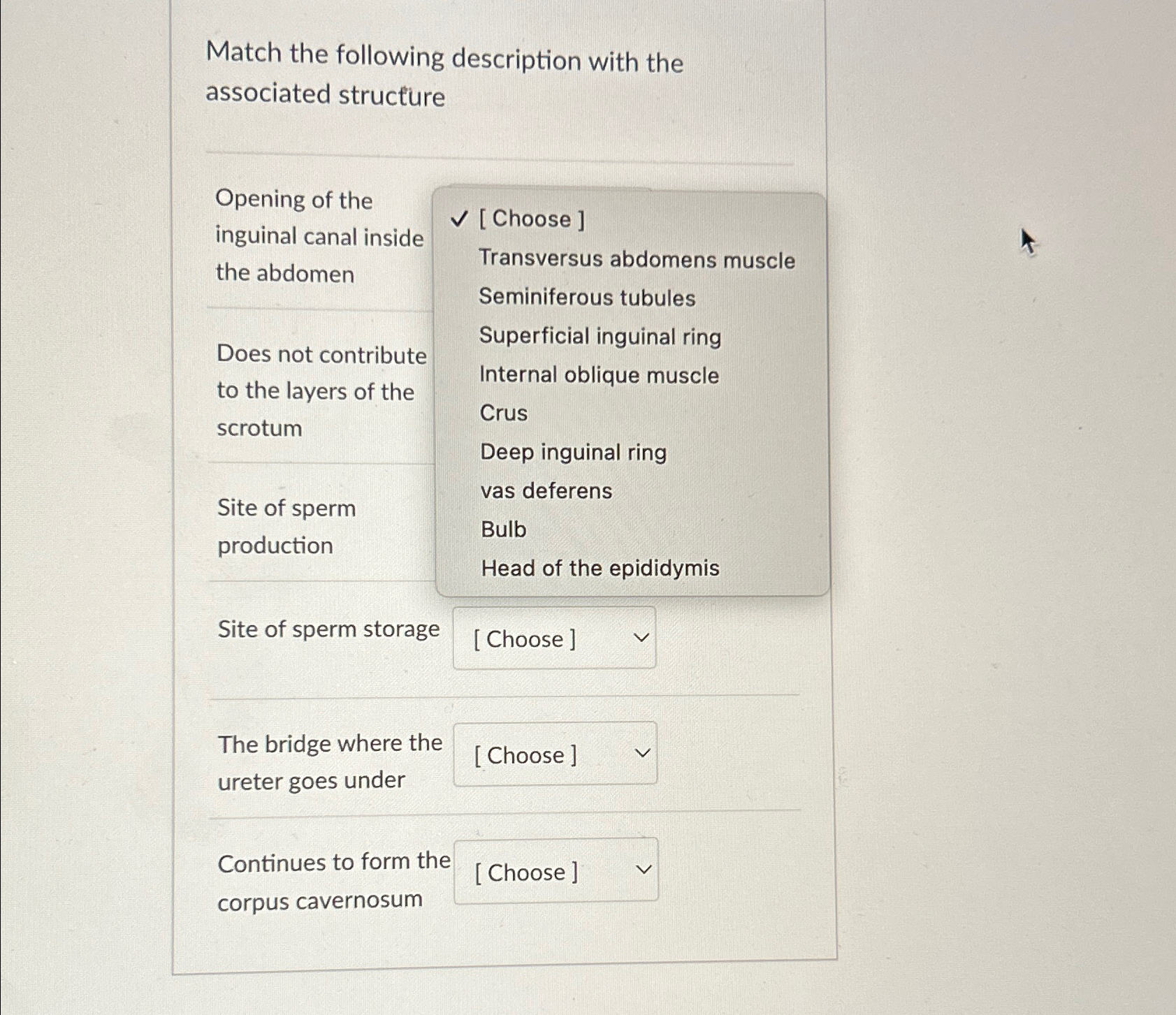 Solved Match the following description with the associated | Chegg.com