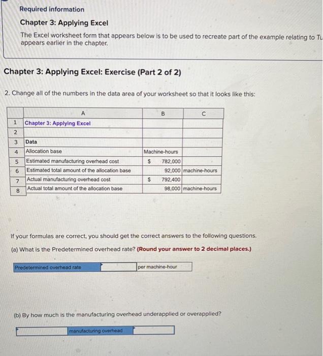 Solved Hequired information Chapter 3: Applying Excel The | Chegg.com