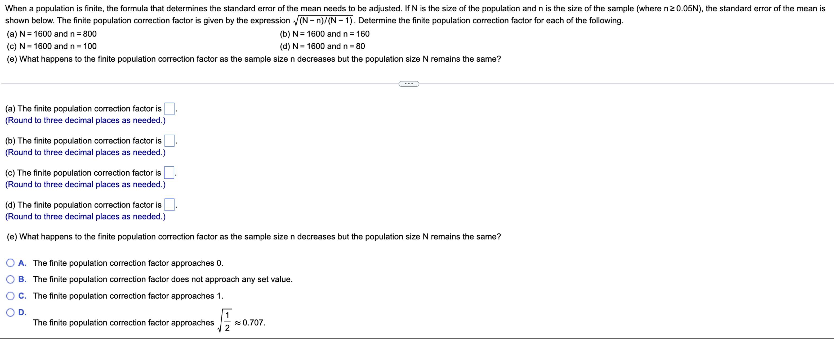 Solved Shown Below The Finite Population Correction Factor