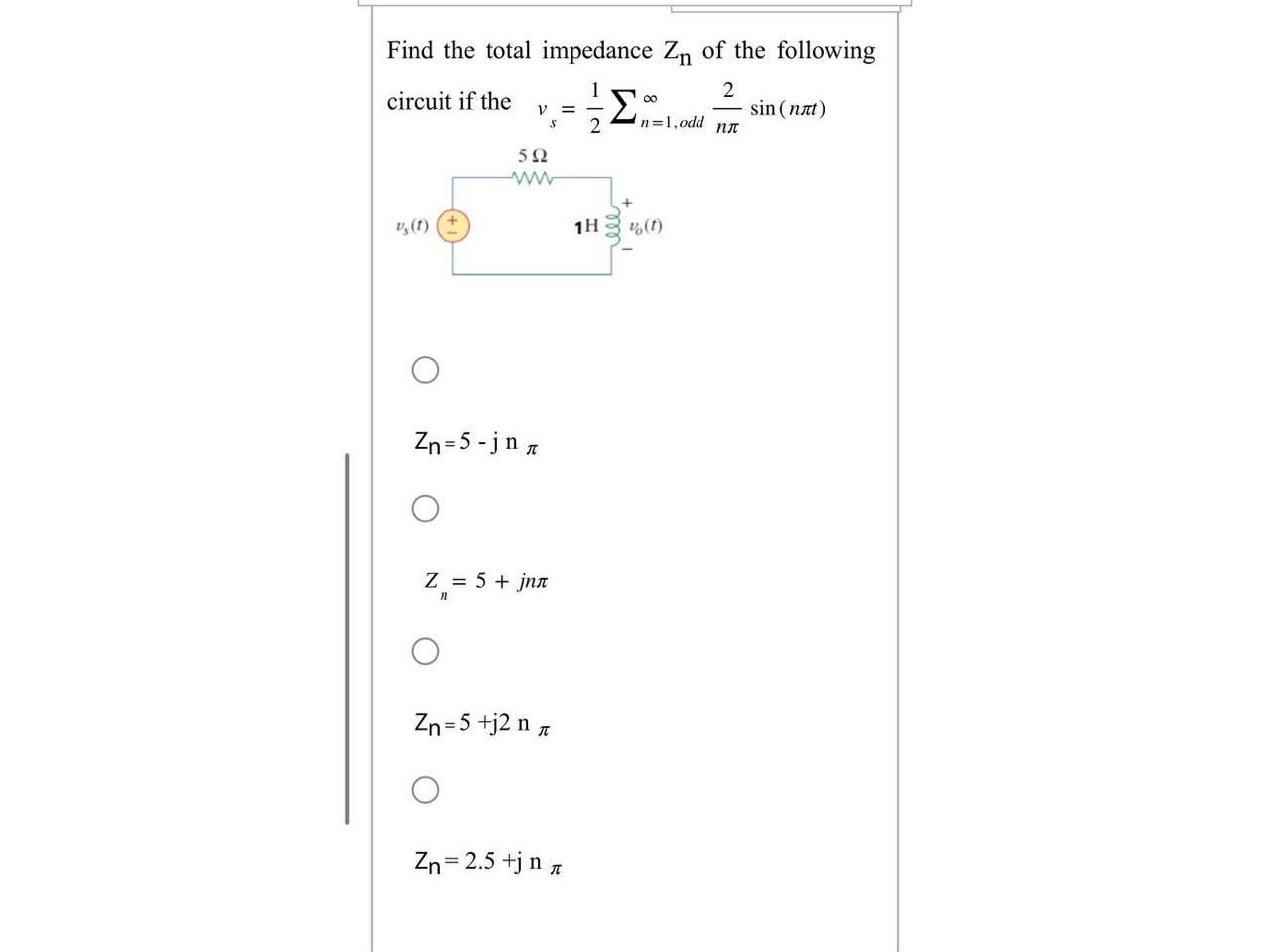 Solved Find the total impedance Zn ﻿of the following circuit | Chegg.com