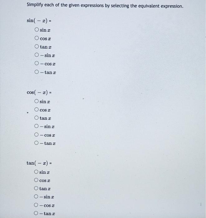 Solved Simplify each of the given expressions by selecting | Chegg.com