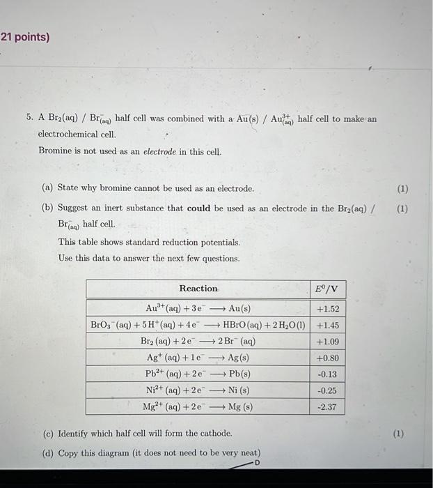 Solved (c) Identify which half cell will form the cathode. | Chegg.com