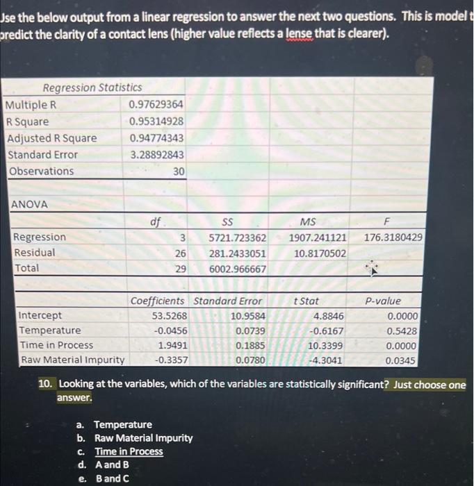 Solved Jse the below output from a linear regression to | Chegg.com
