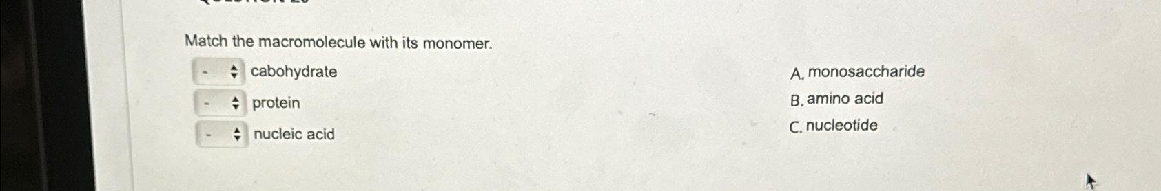 Solved Match the macromolecule with its | Chegg.com