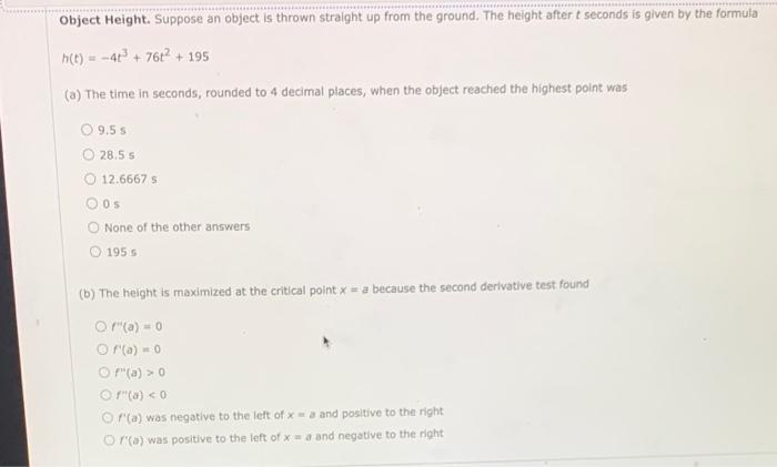 Solved Object Height. Suppose an object is thrown straight | Chegg.com