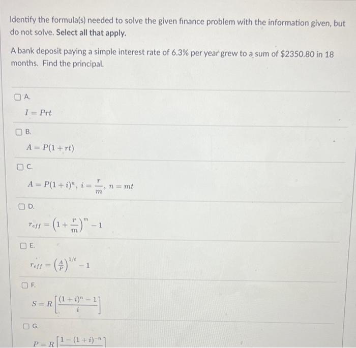 Solved Identify the formula(s) needed to solve the given | Chegg.com