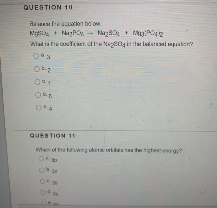 Solved QUESTION 10 Balance the equation below: MgSO4 + | Chegg.com