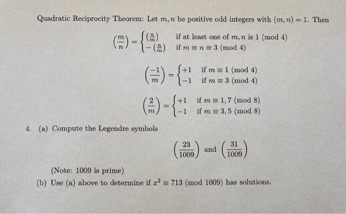 Solved Quadratic Reciprocity Theorem: Let m, n be positive | Chegg.com