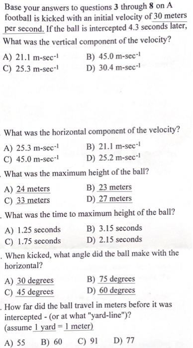 Solved A football is kicked with an initial velocity of 30 | Chegg.com