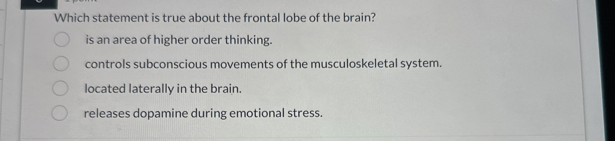 Solved Which statement is true about the frontal lobe of the | Chegg.com