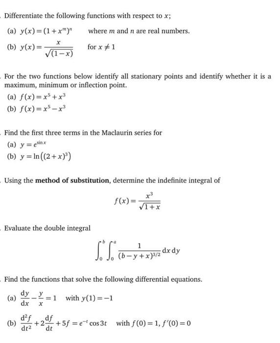 Solved Differentiate the following functions with respect to | Chegg.com