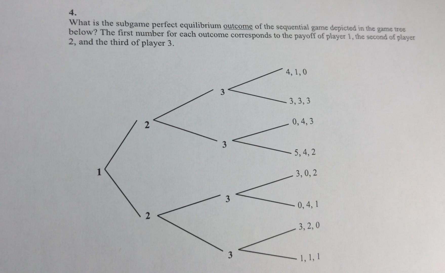 Solved 4. What is the subgame perfect equilibrium outcome of | Chegg.com