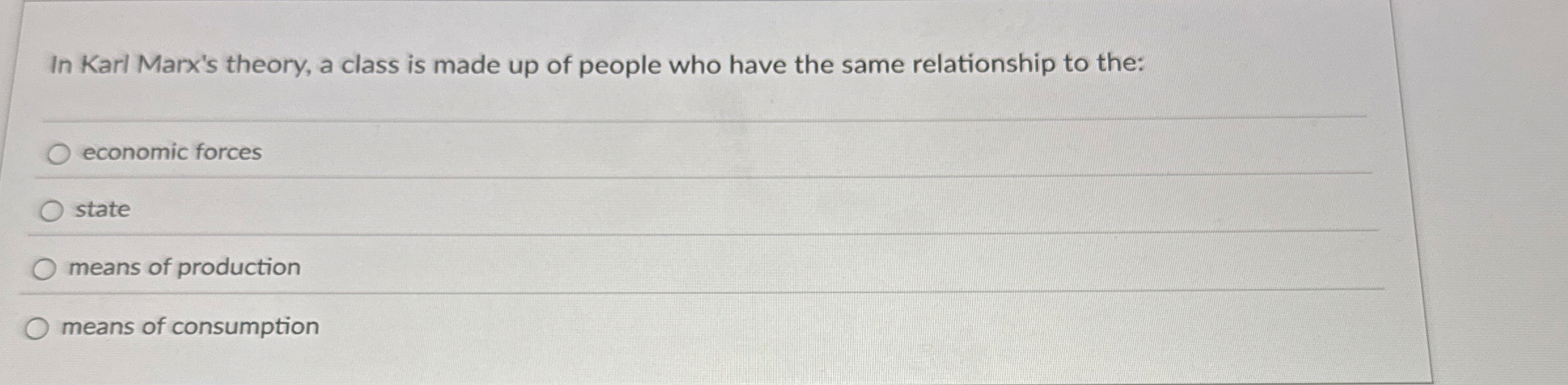 Solved In Karl Marx's theory, a class is made up of people | Chegg.com