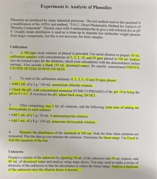 Solved Experiment 6: Analysis of Phenolics Phenolics are | Chegg.com