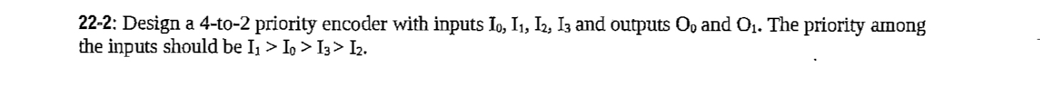 Solved 22-2: Design a 4-to-2 ﻿priority encoder with inputs | Chegg.com