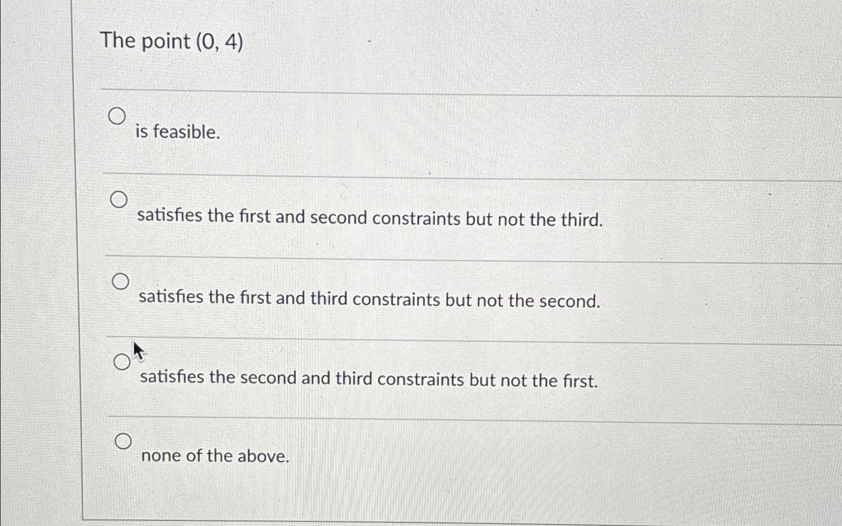 The point (0,4)is feasible.satisfies the first and | Chegg.com