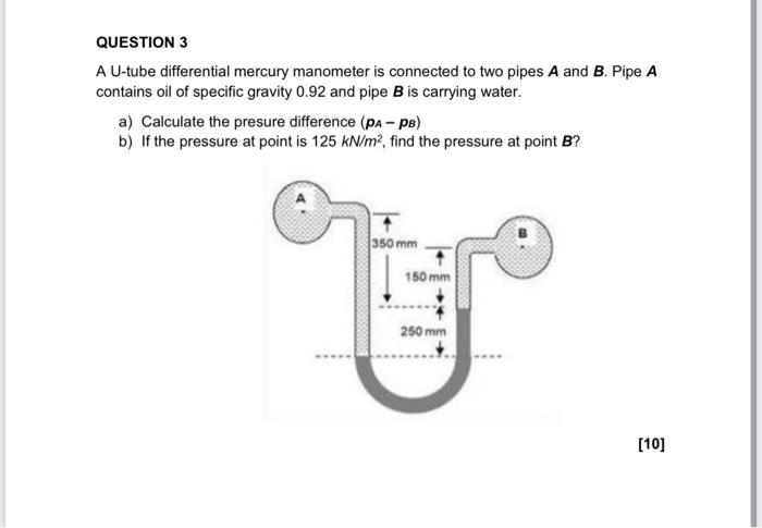 Solved QUESTION 3 A U-tube differential mercury manometer is | Chegg.com Solved QUESTION 3 A U-tube differential mercury manometer is | Chegg.com