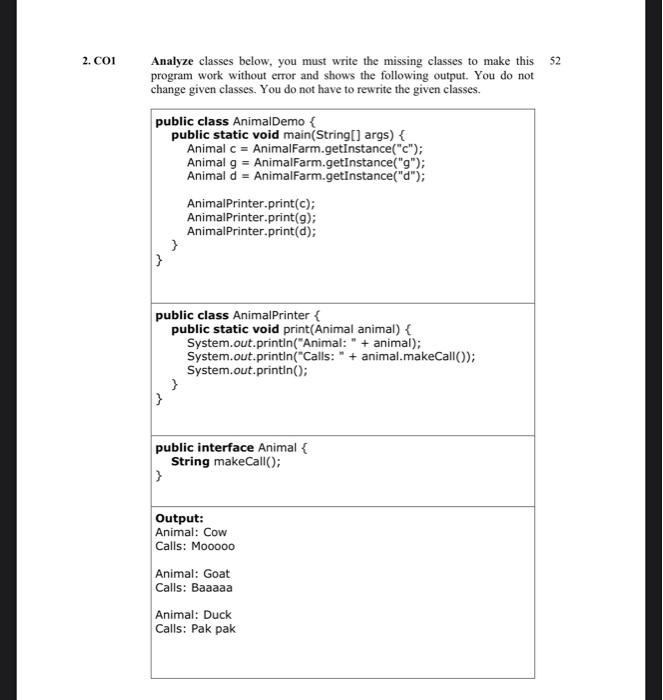 Solved Analyze classes below, you must write the missing | Chegg.com