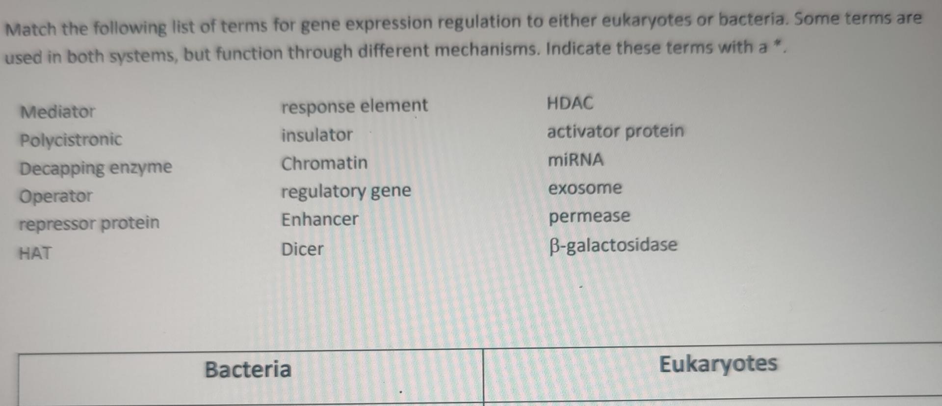 Solved Match the following list of terms for gene expression | Chegg.com