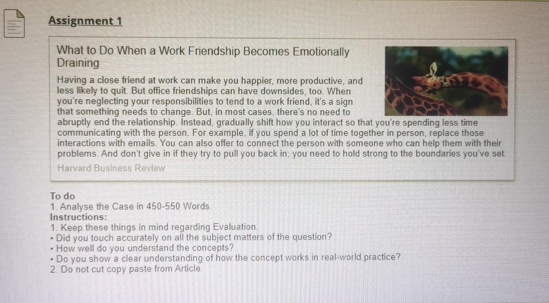 Assignment 1 What to Do When a Work Friendship | Chegg.com