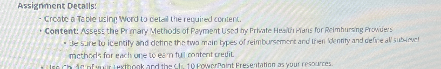 Solved Assignment Details:Create a Table using Word to | Chegg.com