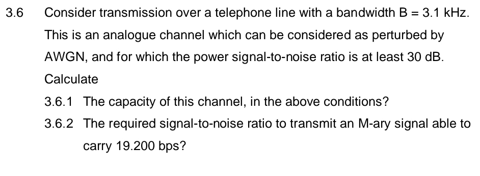 3.6 ﻿Consider transmission over a telephone line with | Chegg.com