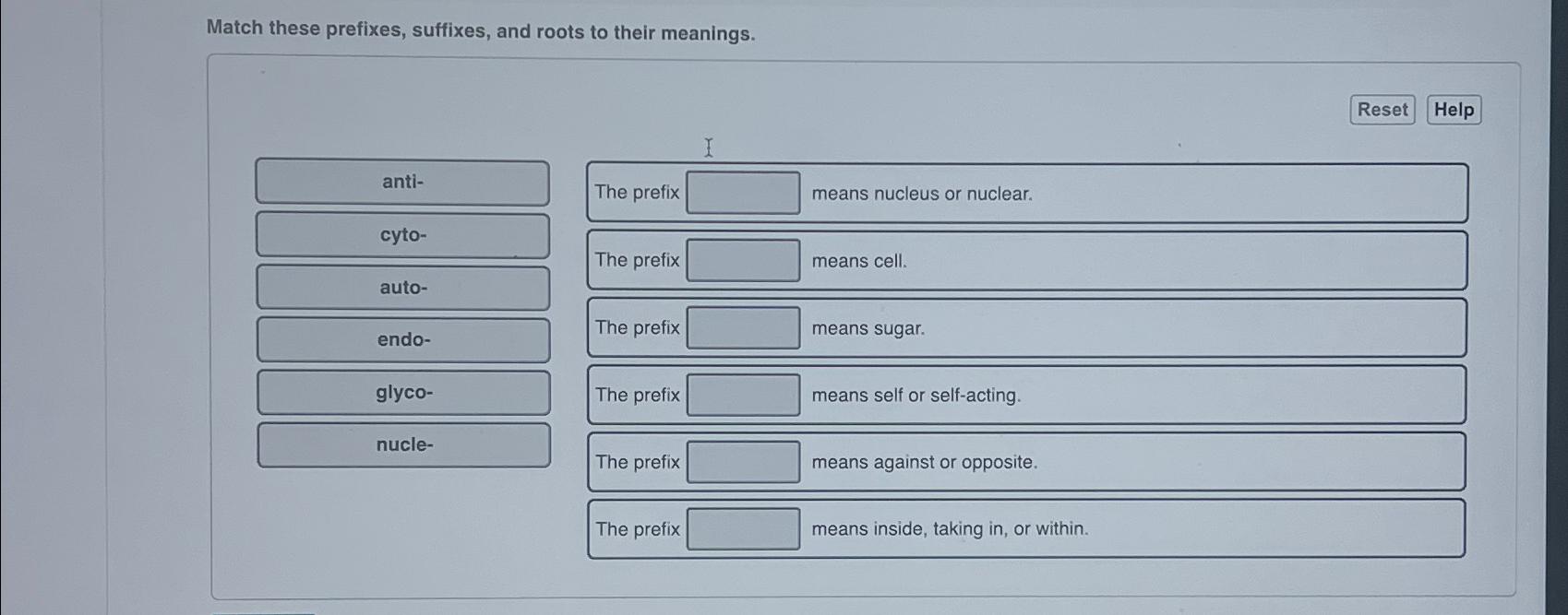 Solved Match these prefixes, suffixes, and roots to their | Chegg.com