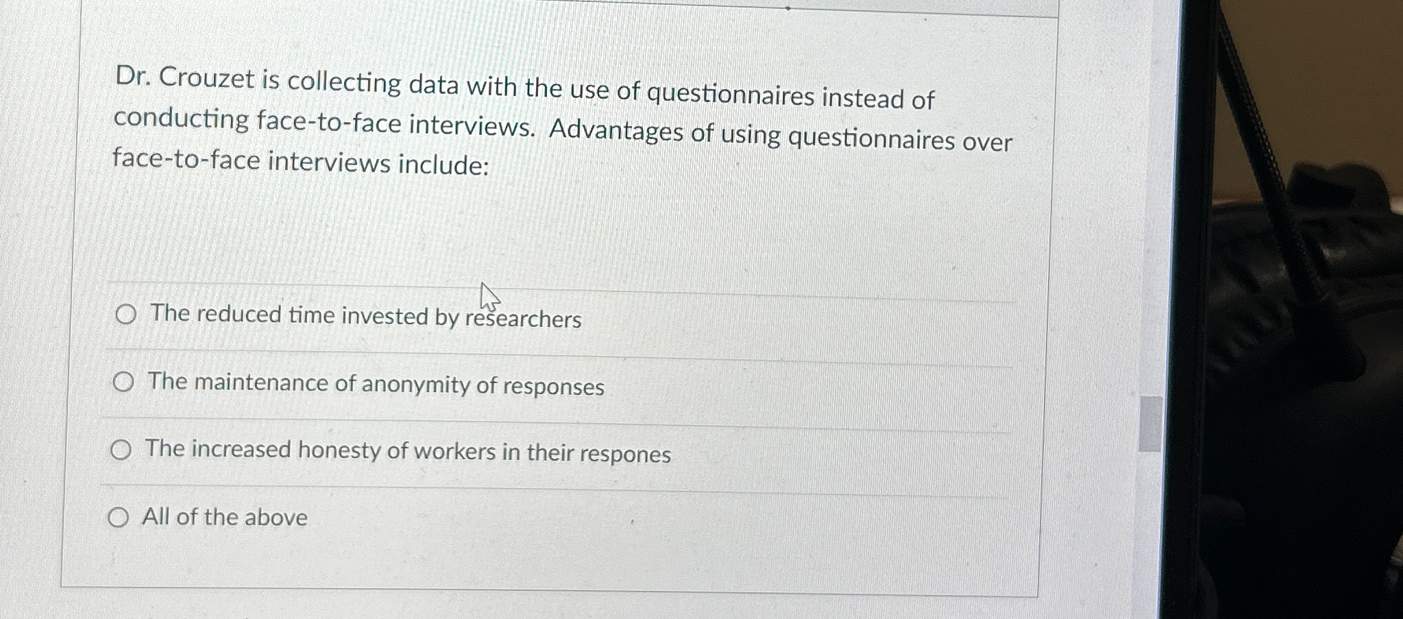 Solved Dr. ﻿Crouzet is collecting data with the use of | Chegg.com
