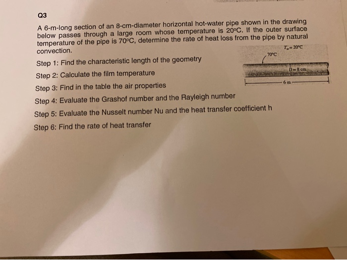 Solved 70°C Q3 A 6-m-long section of an 8-cm-diameter | Chegg.com