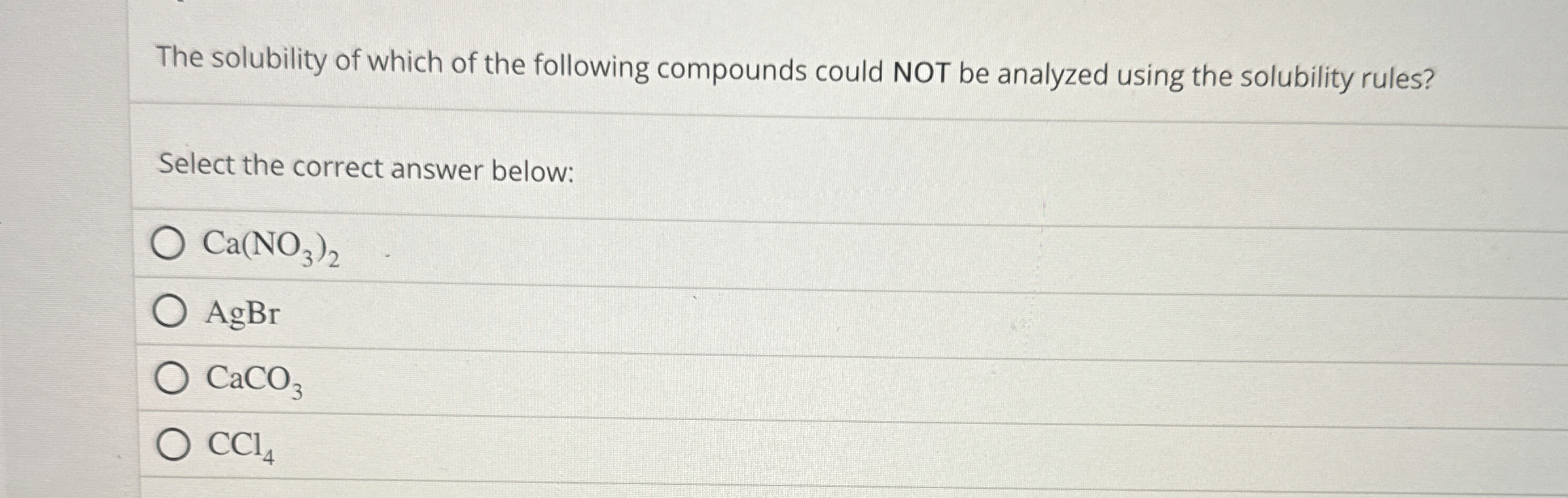 Solved The solubility of which of the following compounds | Chegg.com
