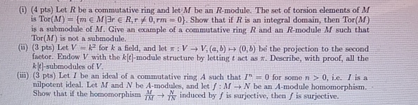 Solved (i) ( 4 ﻿pts ) ﻿Let R ﻿be a commutative ring and let | Chegg.com