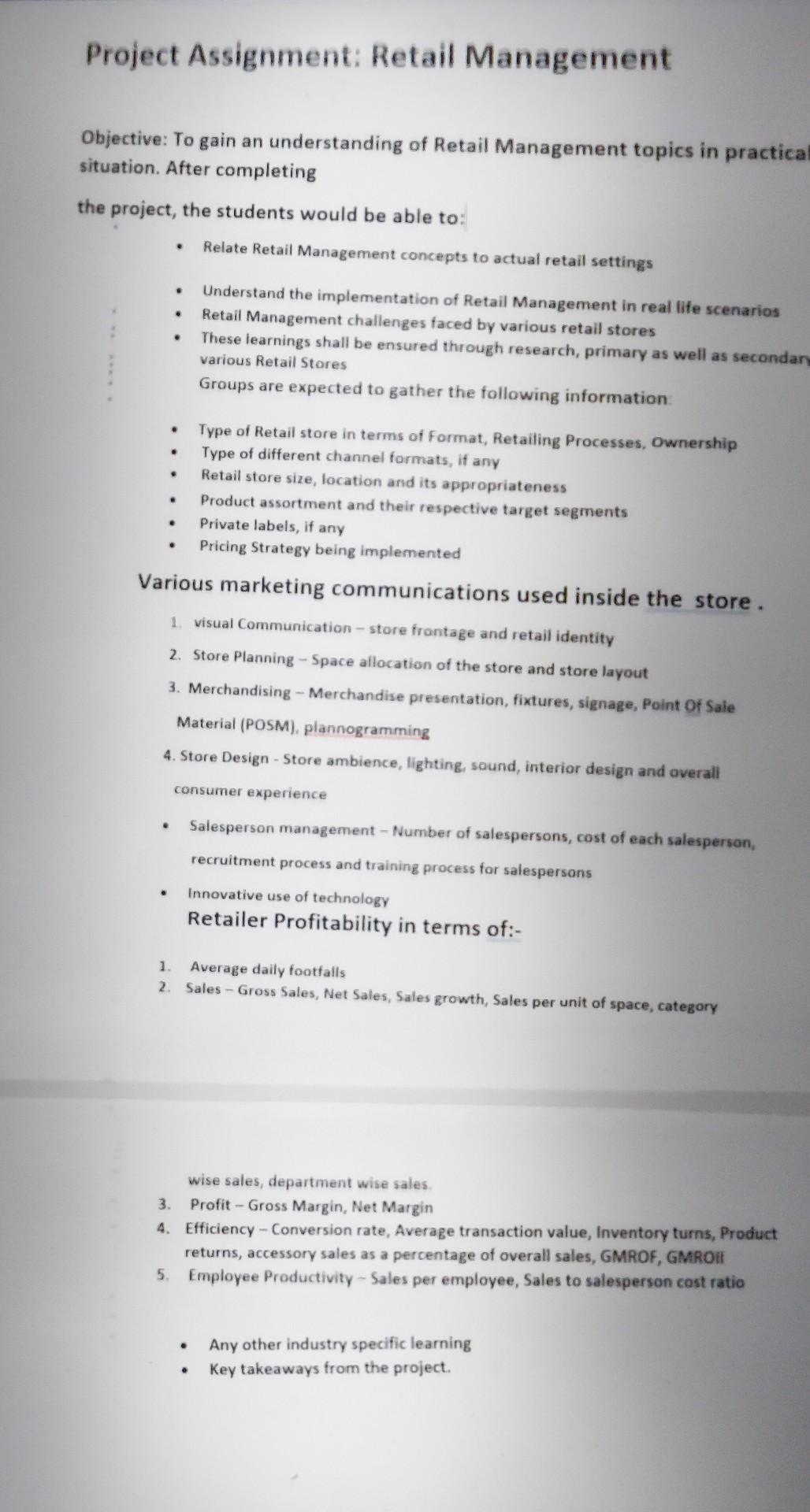 Solved Project Assignment: Retail Management Objective: To | Chegg.com