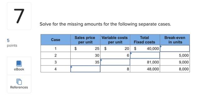 Solved 7 Solve for the missing amounts for the following | Chegg.com