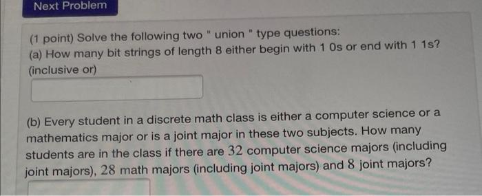 Solved (1 point) Solve the following two " union "type | Chegg.com