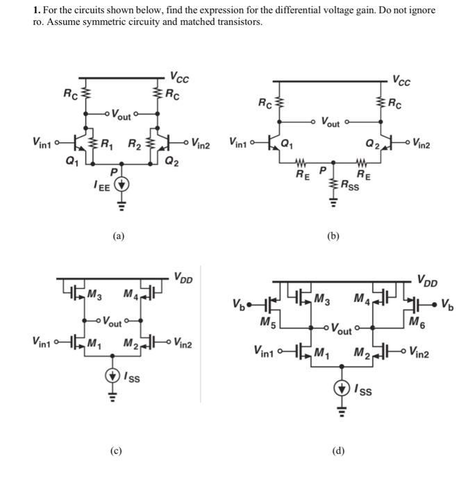 Solved 1. For the circuits shown below, find the expression | Chegg.com