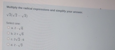 Solved Multiply the refical expressions and simplify your | Chegg.com