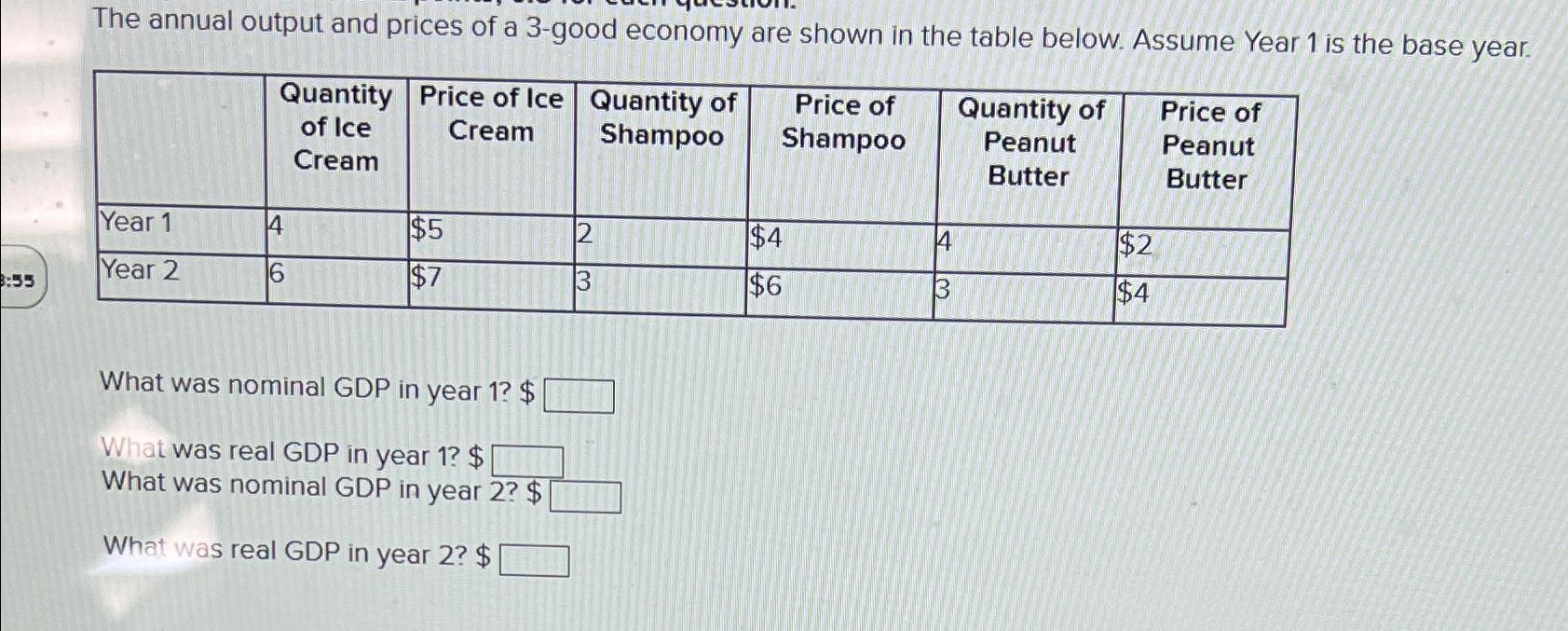 Solved The annual output and prices of a 3-good economy are | Chegg.com