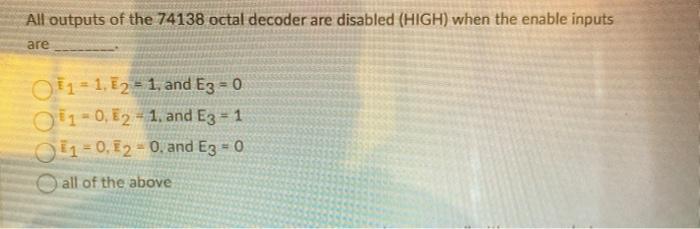 Solved All outputs of the 74138 octal decoder are disabled | Chegg.com
