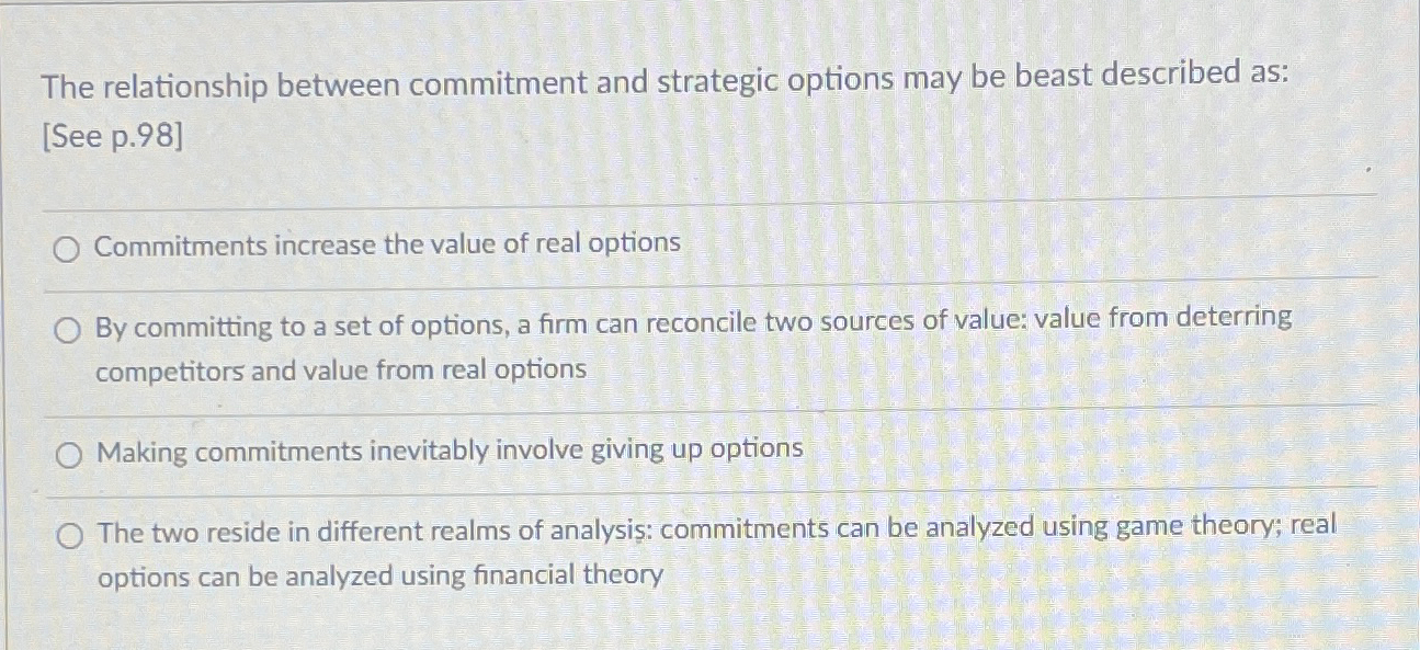 Solved The relationship between commitment and strategic | Chegg.com