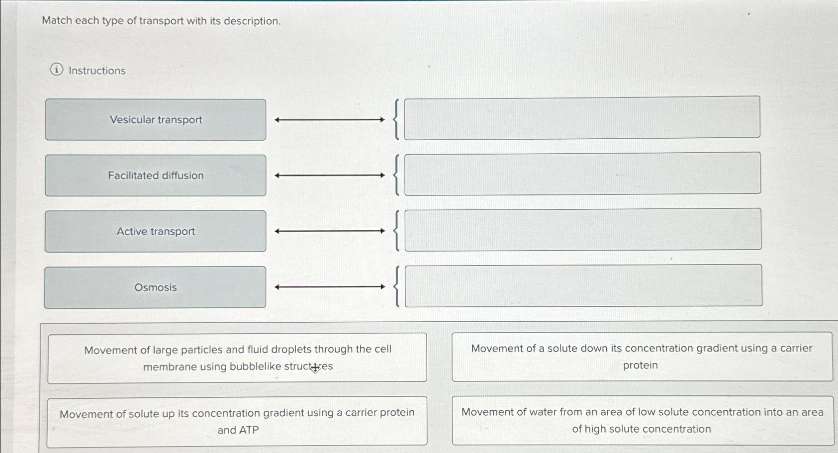 Solved Match each type of transport with its description.(i) | Chegg.com